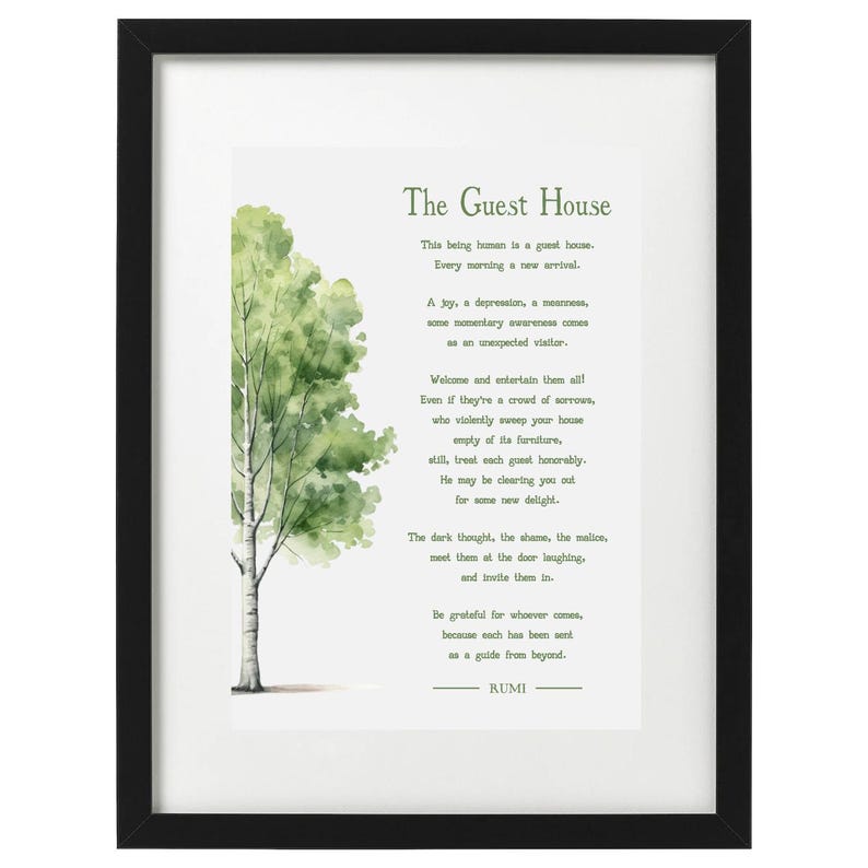 Rumi the Guest House Poem With Tree Watercolour Art Print - Etsy