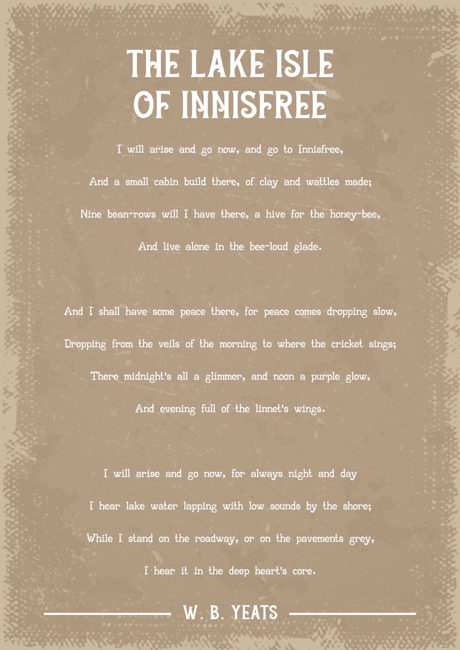 W.B. Yeats the Lake Isle of Innisfree Poem Art Print - Etsy