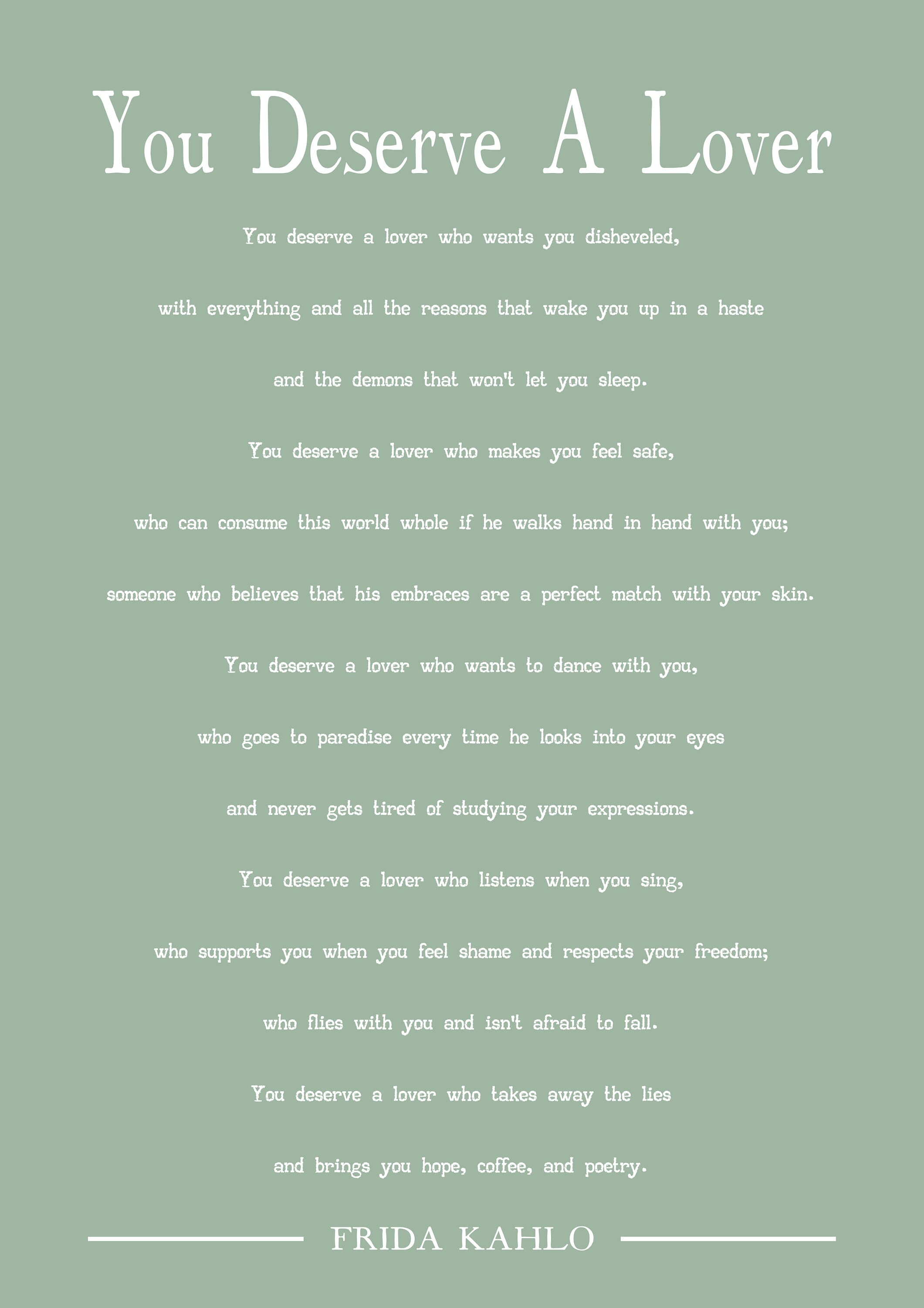 Frida Kahlo You Deserve a Lover Poem Art Print - Etsy
