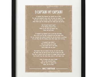 Walt Whitman Poem Print, O Captain My Captain Poetry Wall Art, Dead ...