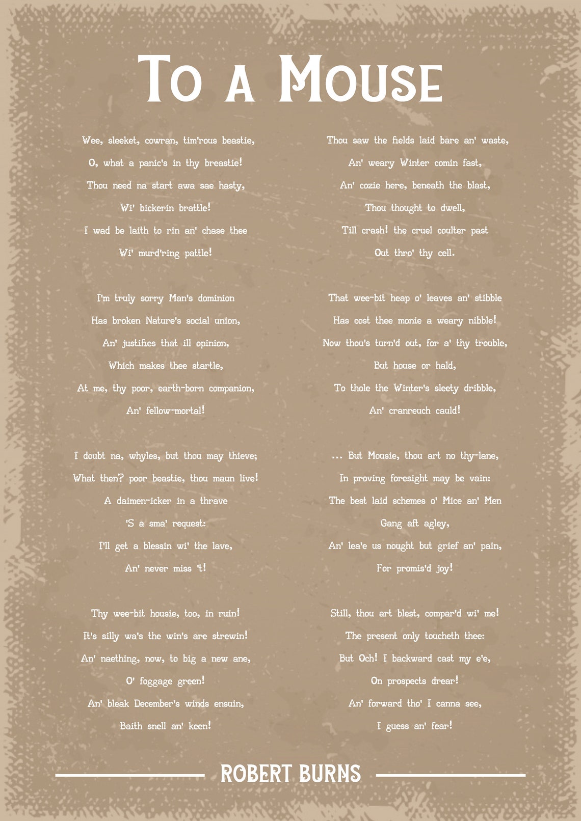 Robert Burns to a Mouse Poem Art Print - Etsy UK