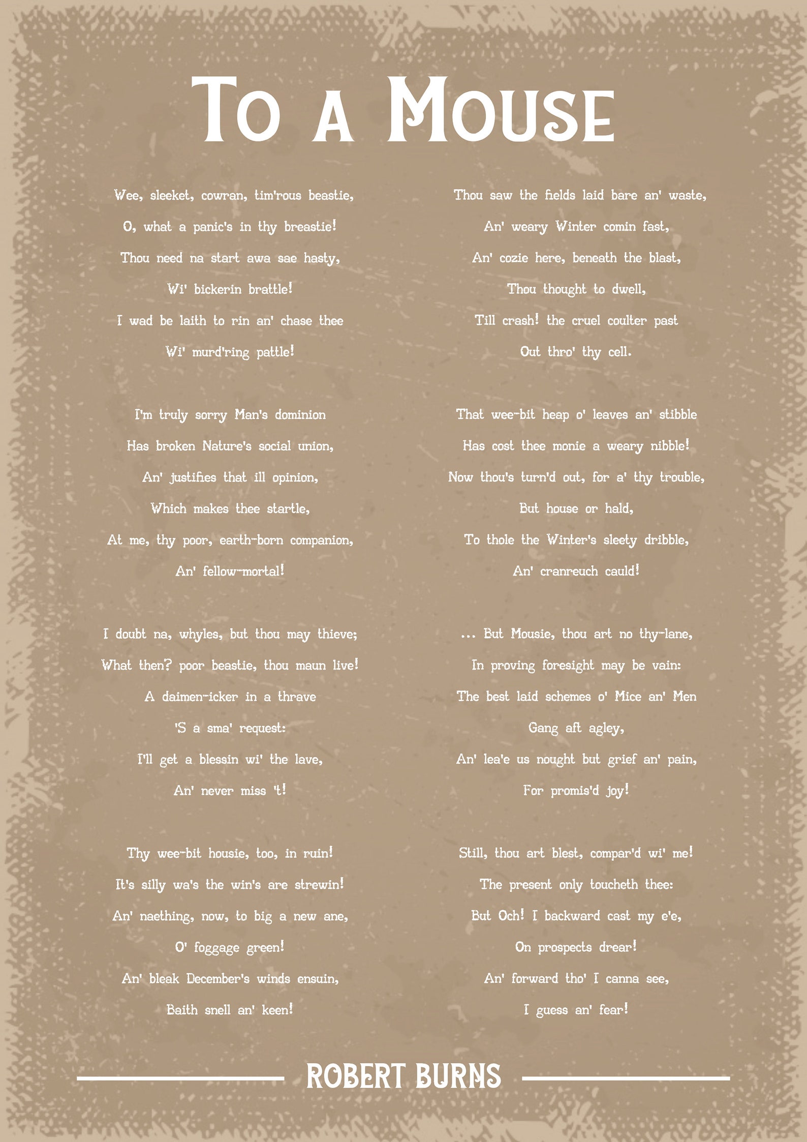 Robert Burns to a Mouse Poem Art Print - Etsy