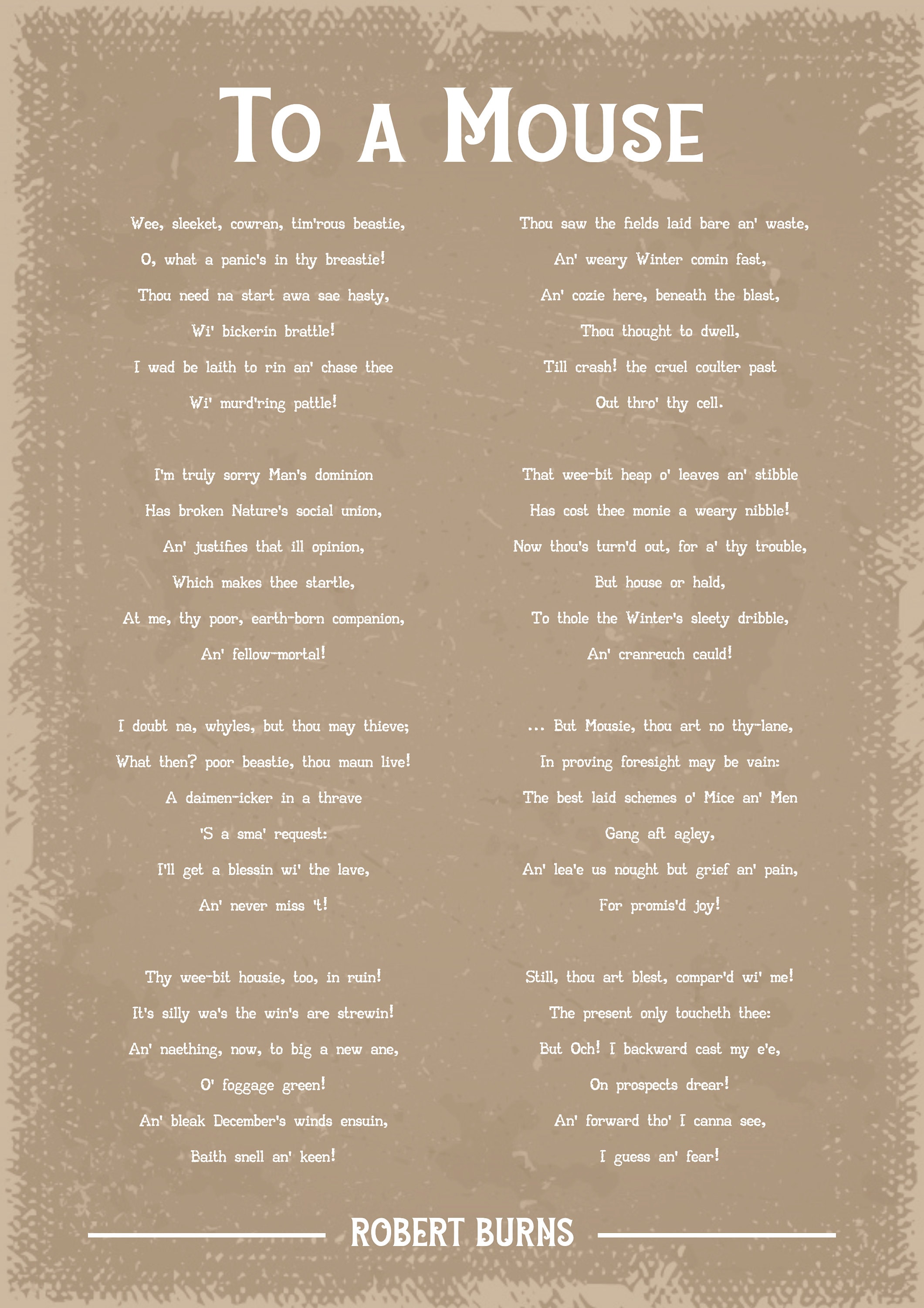 Robert Burns to a Mouse Poem Art Print - Etsy