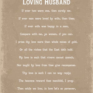 Anne Bradstreet to My Dear and Loving Husband Poem Art Print - Etsy
