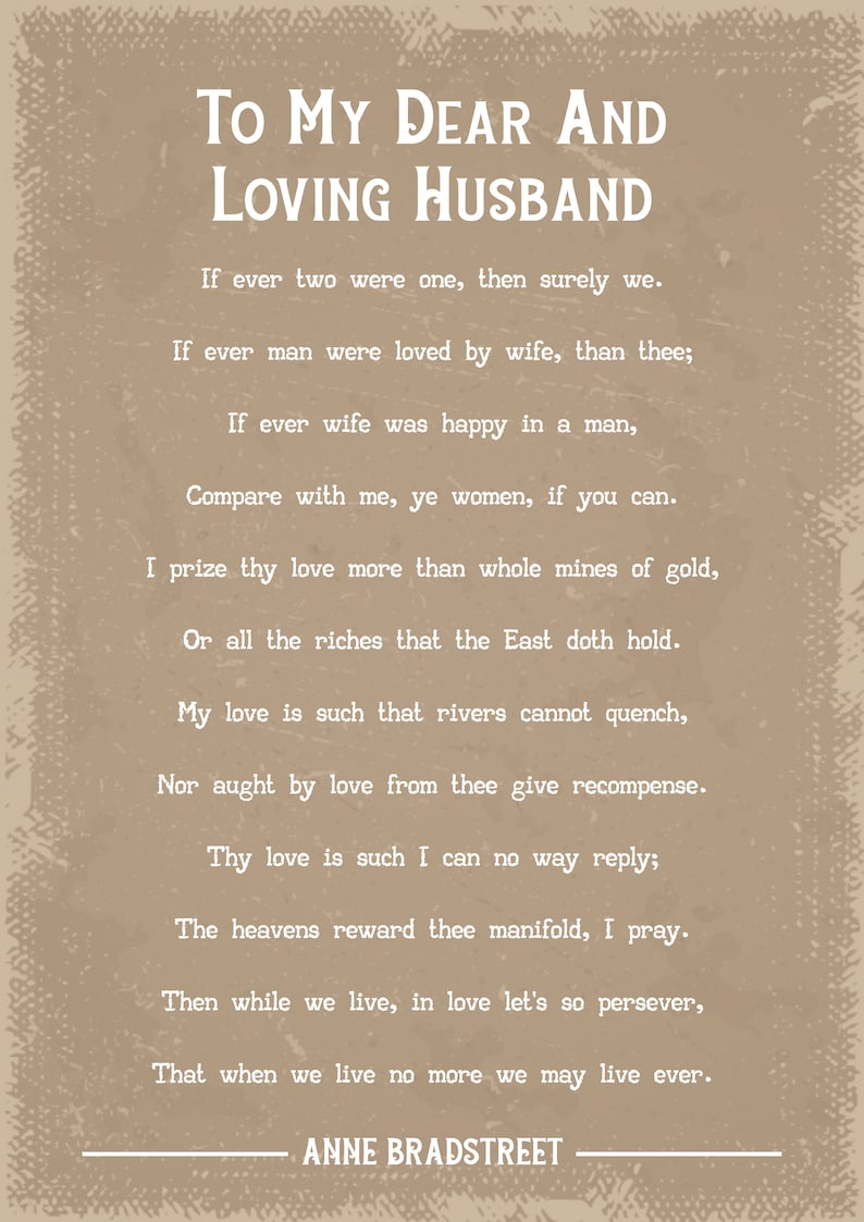 Anne Bradstreet to My Dear and Loving Husband Poem Art Print - Etsy