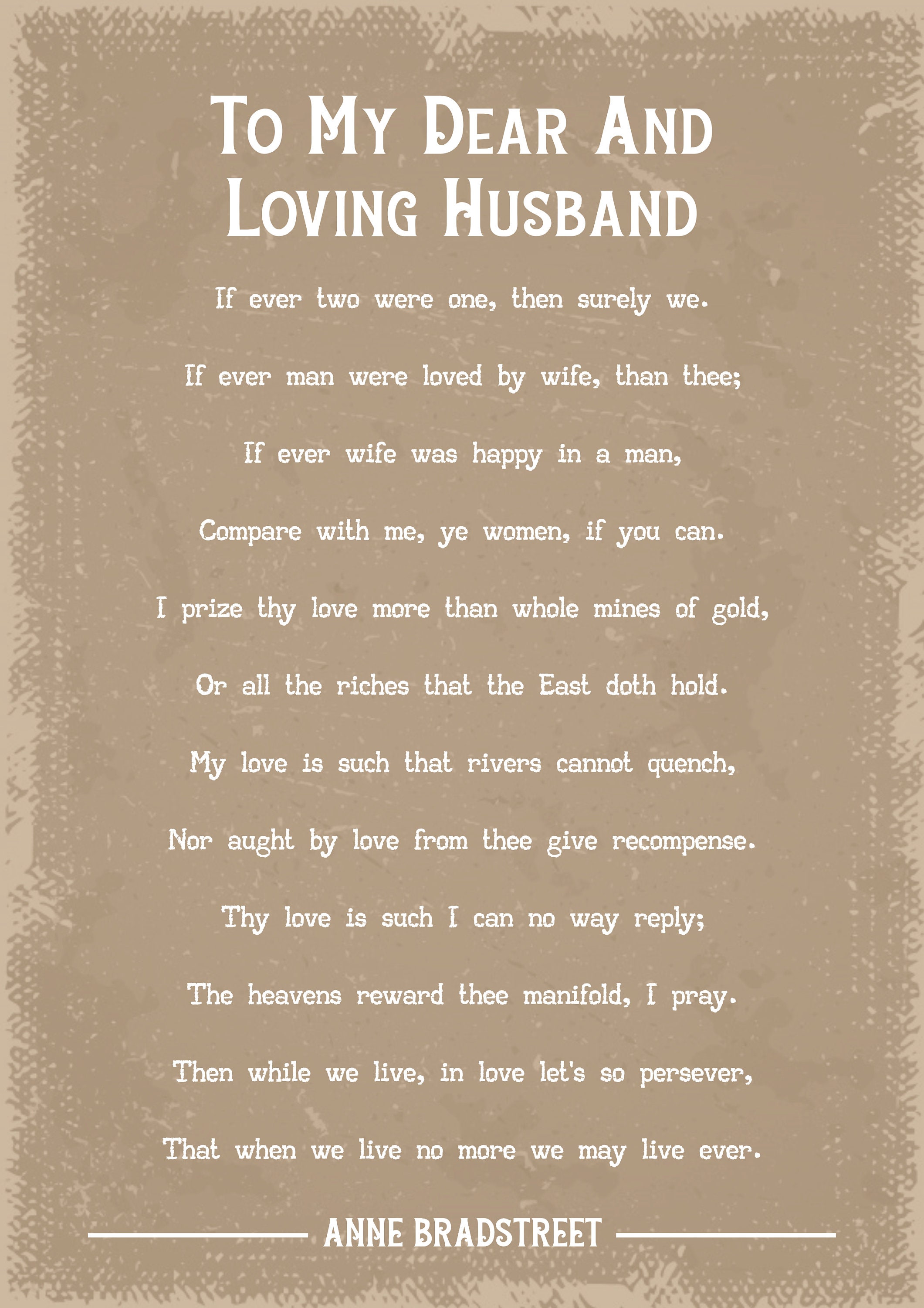 Anne Bradstreet to My Dear and Loving Husband Poem Art Print - Etsy