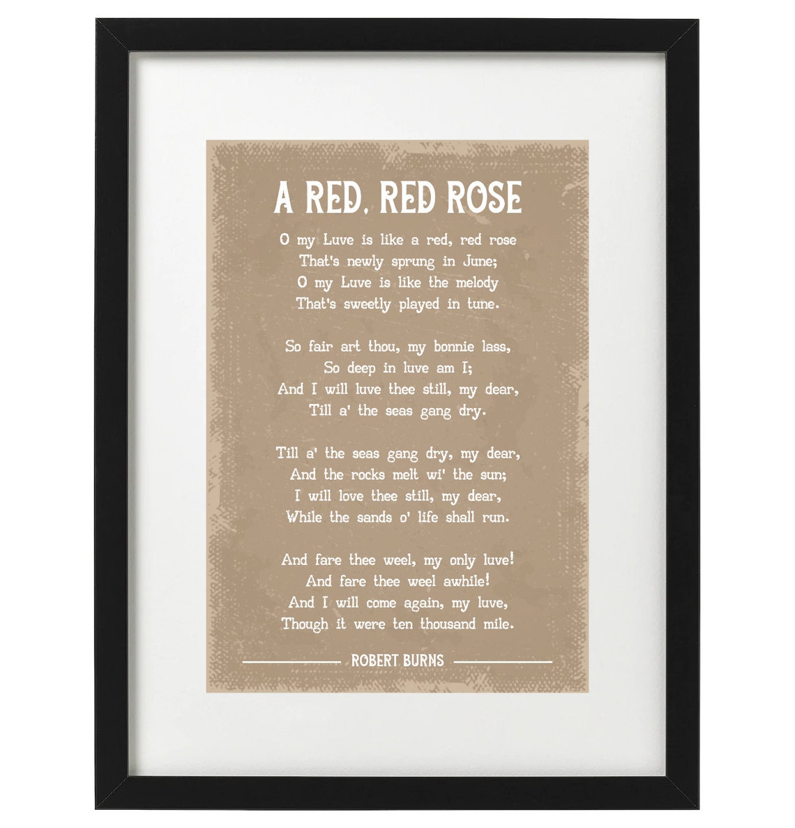 Robert Burns A Red Red Rose Poem Art Print - Etsy