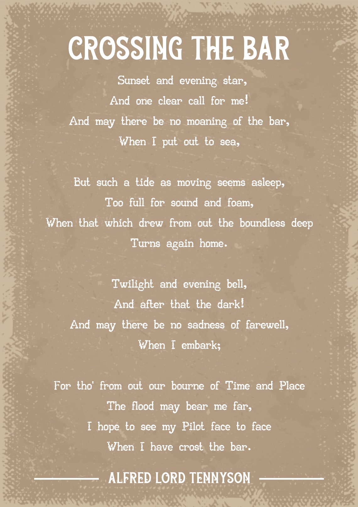 Alfred Lord Tennyson Crossing the Bar Poem Art Print - Etsy UK