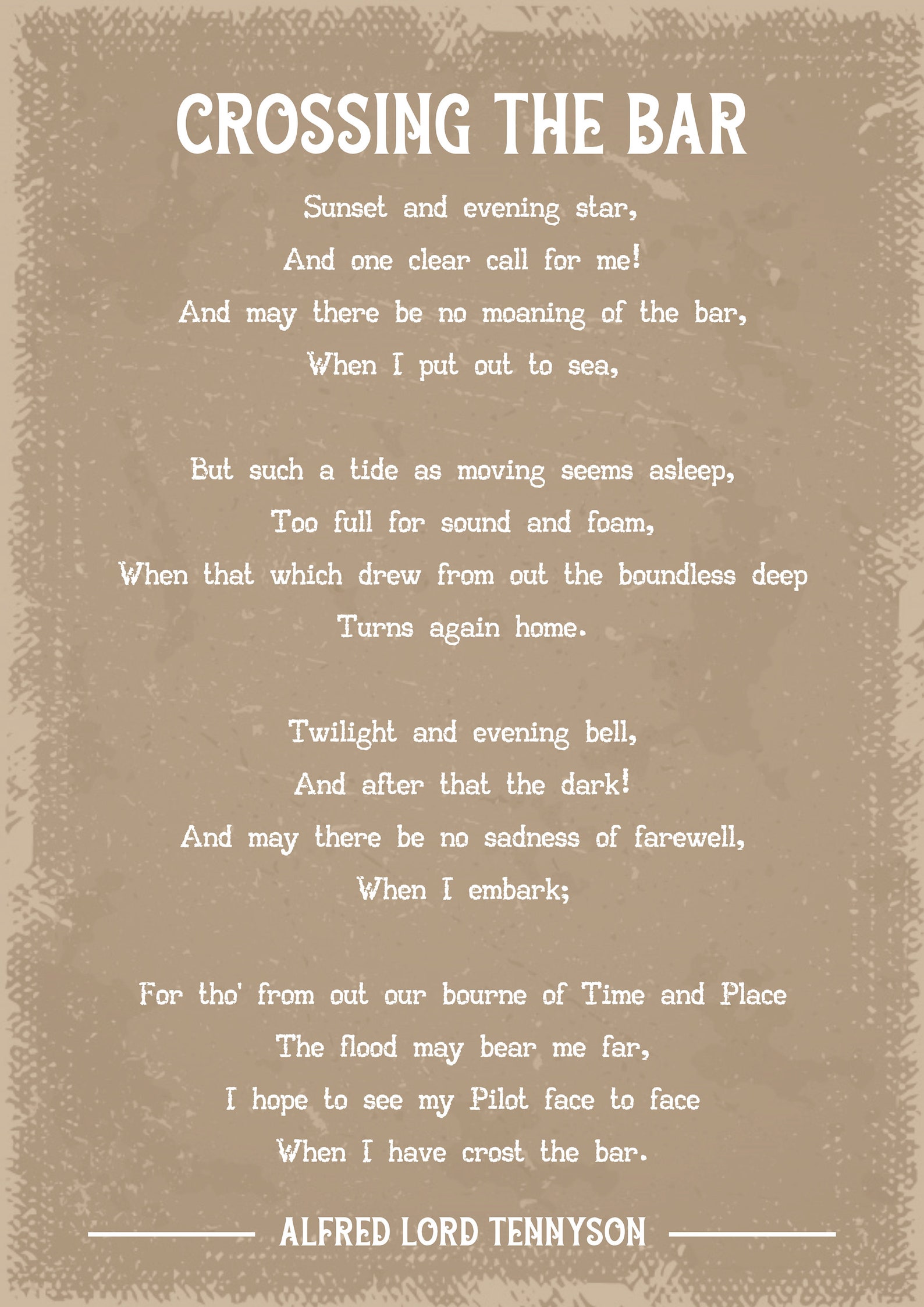 Alfred Lord Tennyson Crossing the Bar Poem Art Print - Etsy UK