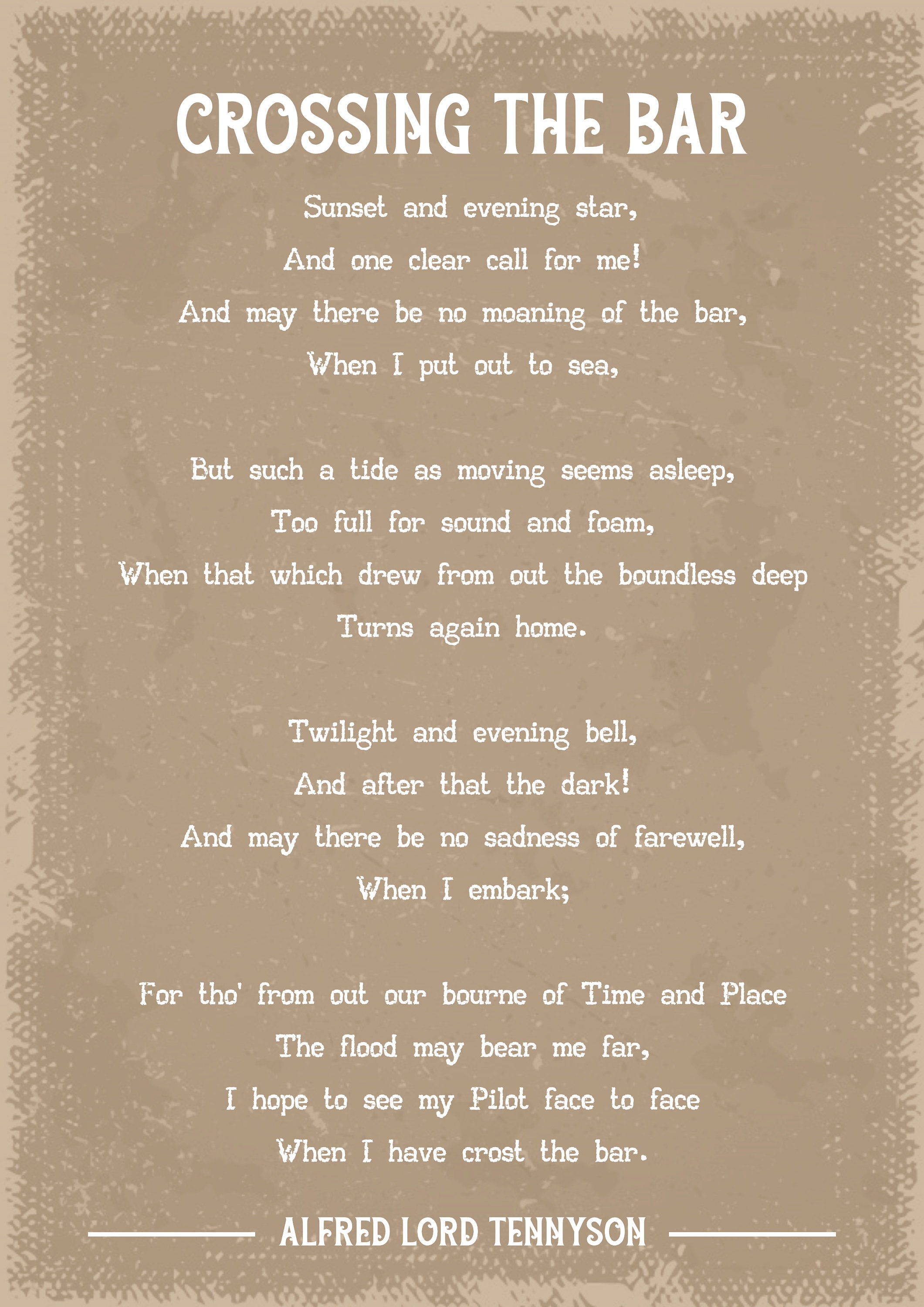 Alfred Lord Tennyson Crossing the Bar Poem Art Print - Etsy UK