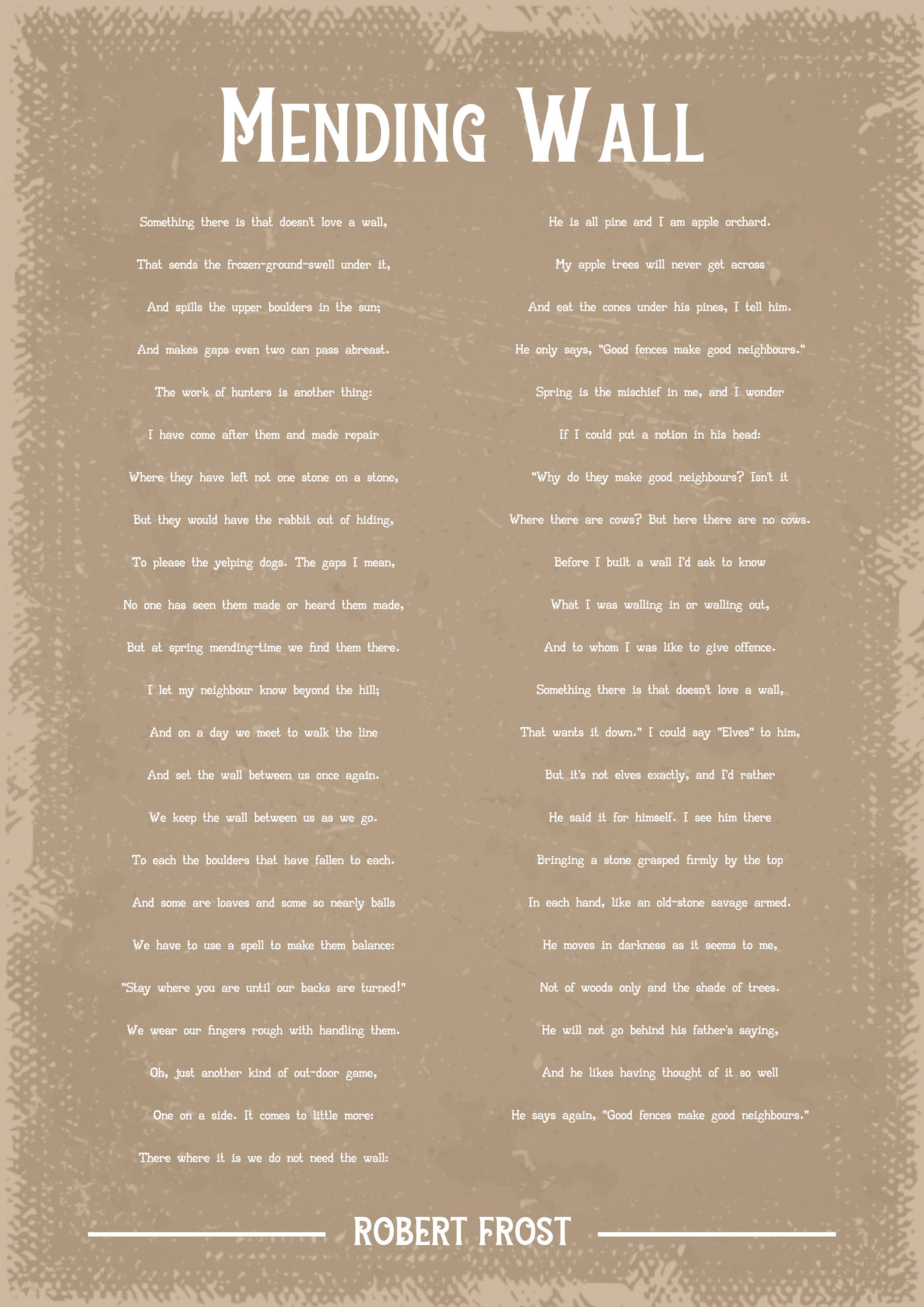 Robert Frost Mending Wall Poem Art Print - Etsy