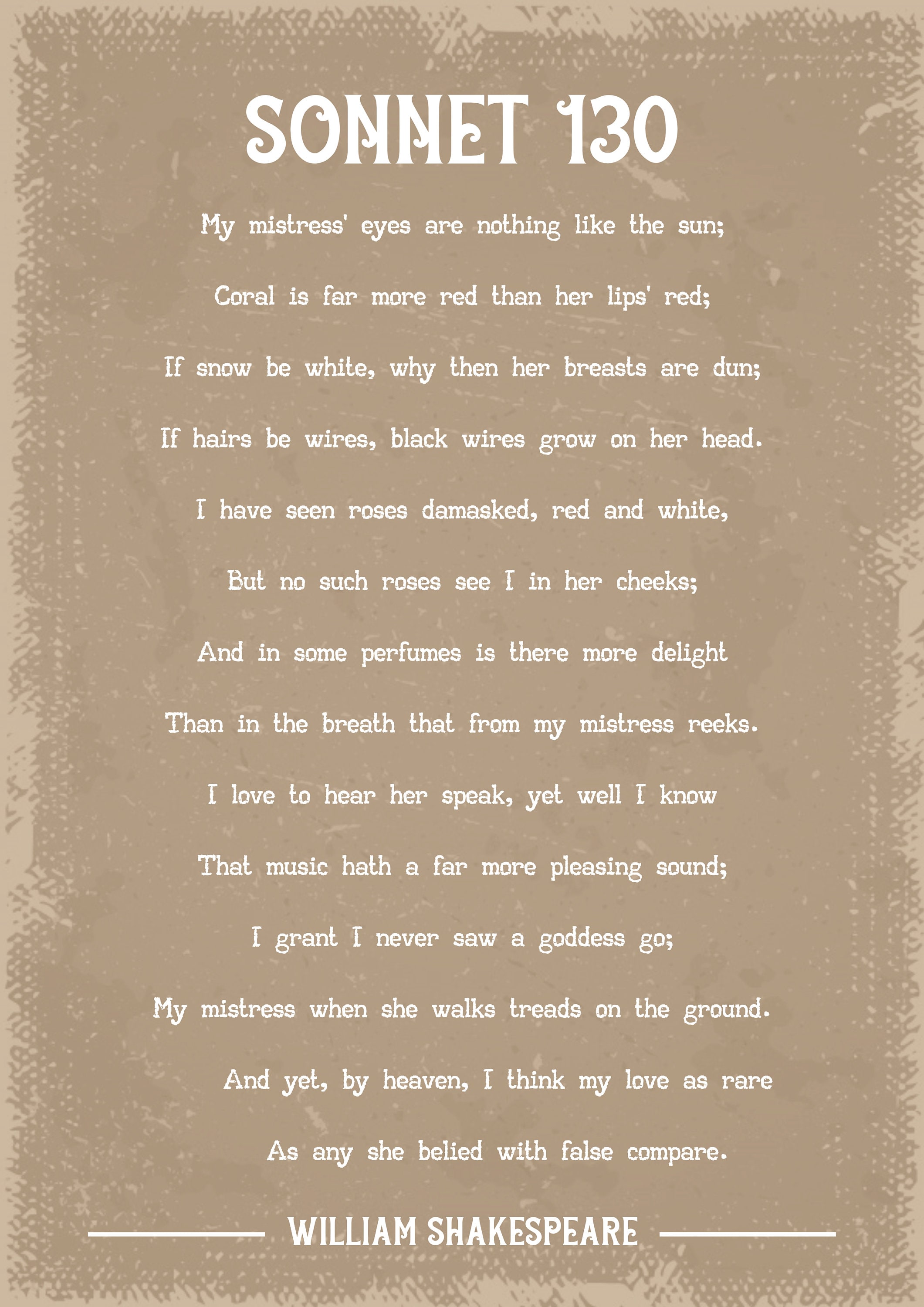 William Shakespeare Sonnet 130 Art Print - Etsy