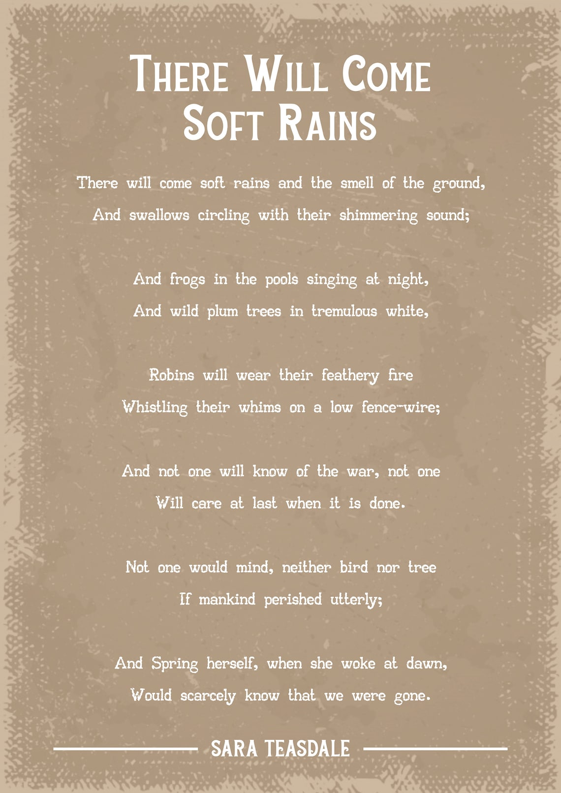 Sara Teasdale There Will Come Soft Rains Poem Art Print - Etsy