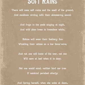 Sara Teasdale There Will Come Soft Rains Poem Art Print - Etsy UK