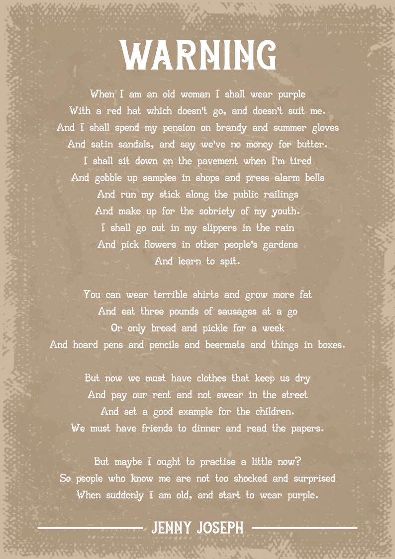 Jenny Joseph Warning Poem Art Print - Etsy