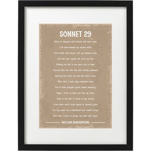 William Shakespeare Sonnet 29 Poem Art Print - Etsy UK