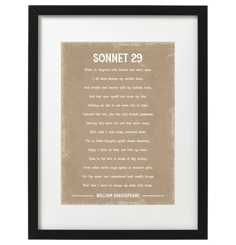 William Shakespeare Sonnet 29 Poem Art Print - Etsy UK