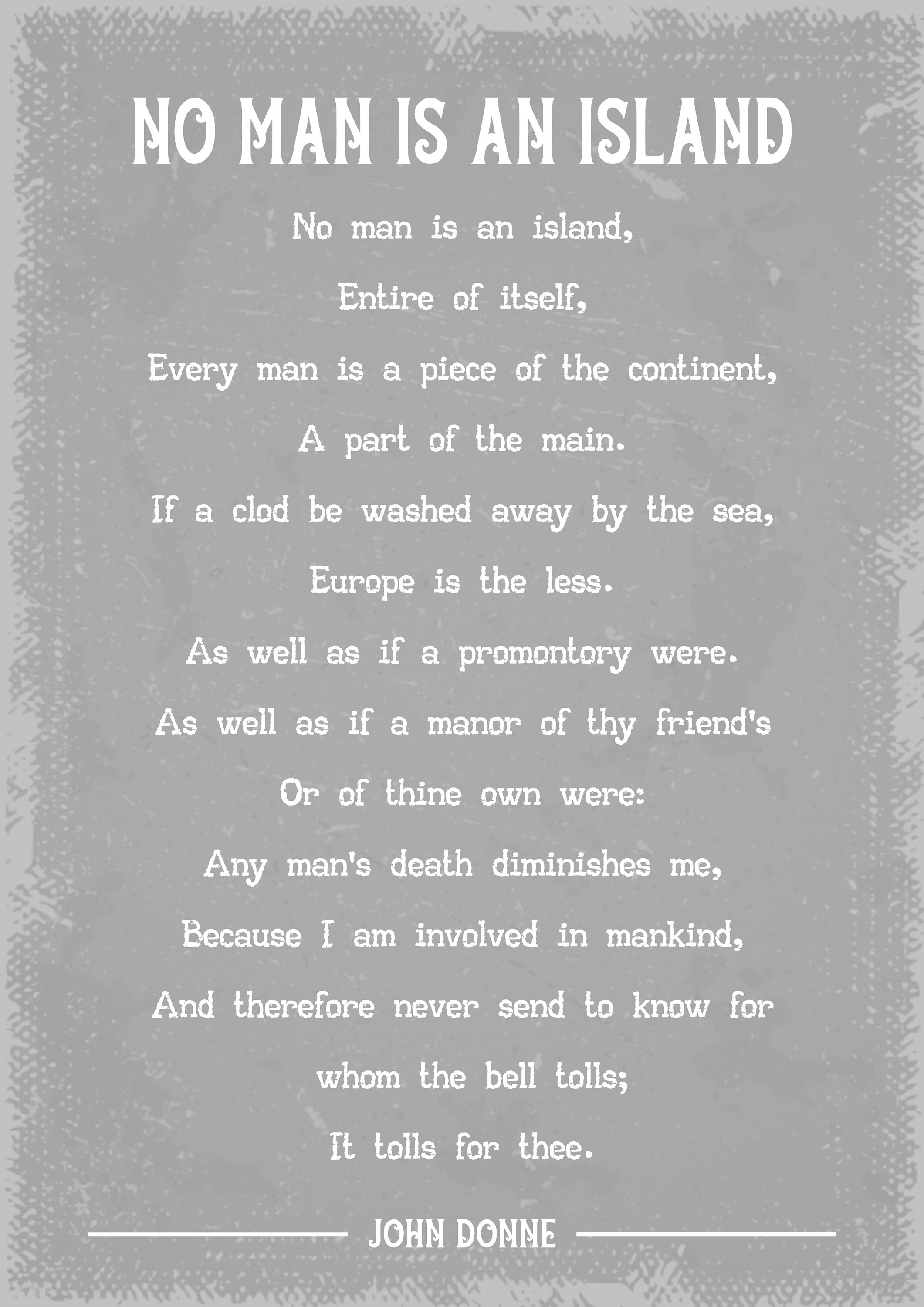 John Donne No Man is an Island Poem Art Print - Etsy UK
