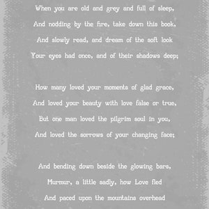 W.B. Yeats When You Are Old Poem Art Print - Etsy