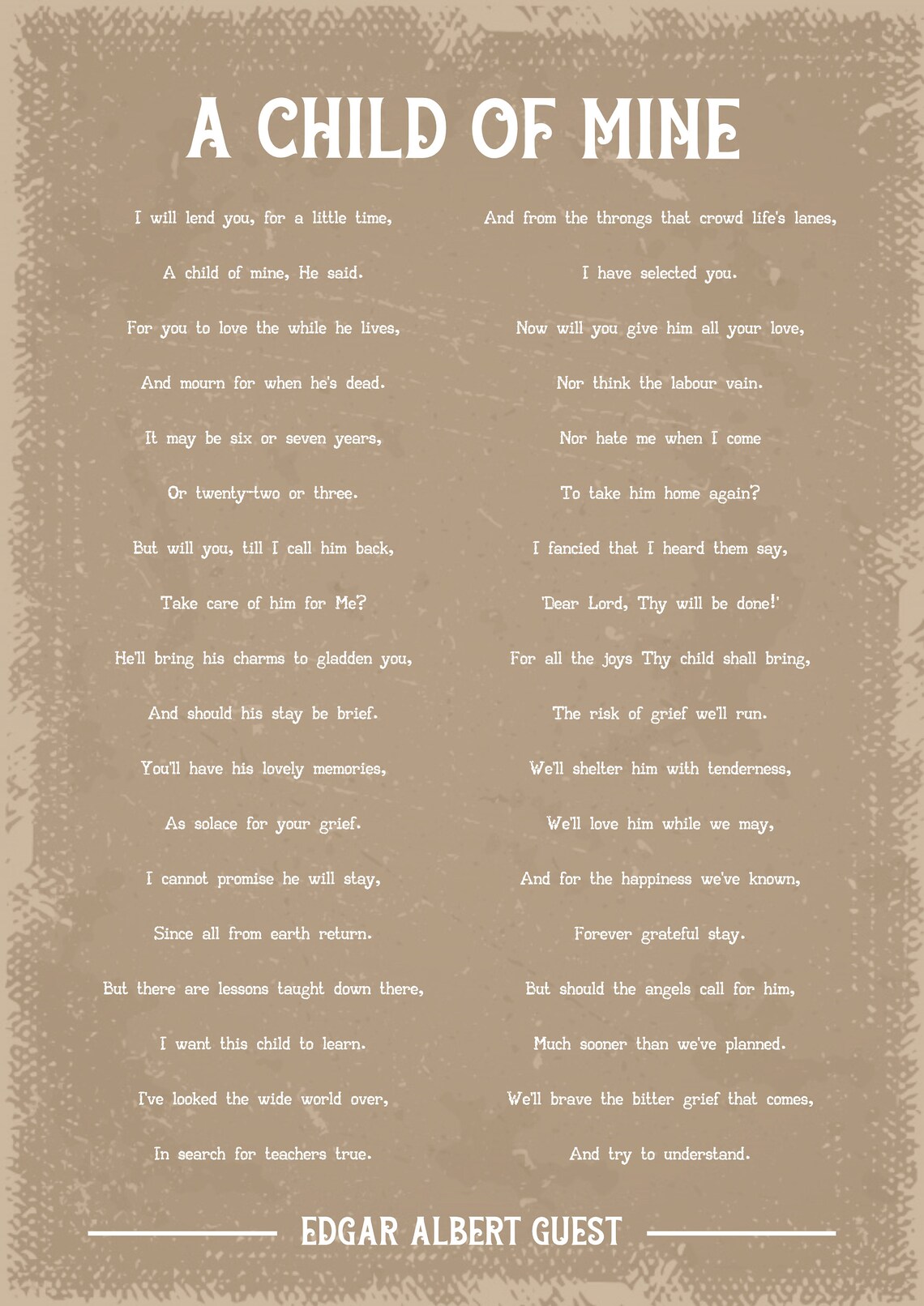 Edgar Albert Guest A Child of Mine Poem Art Print - Etsy UK