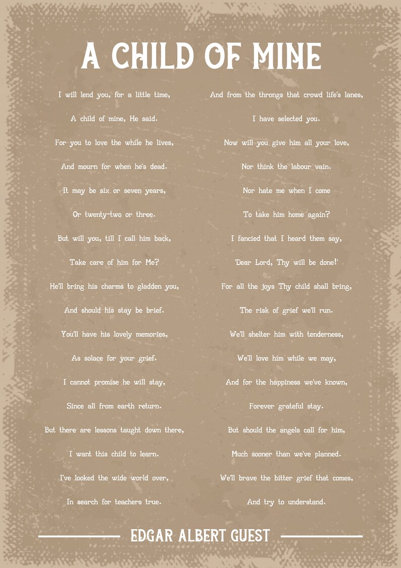 Edgar Albert Guest A Child of Mine Poem Art Print - Etsy UK