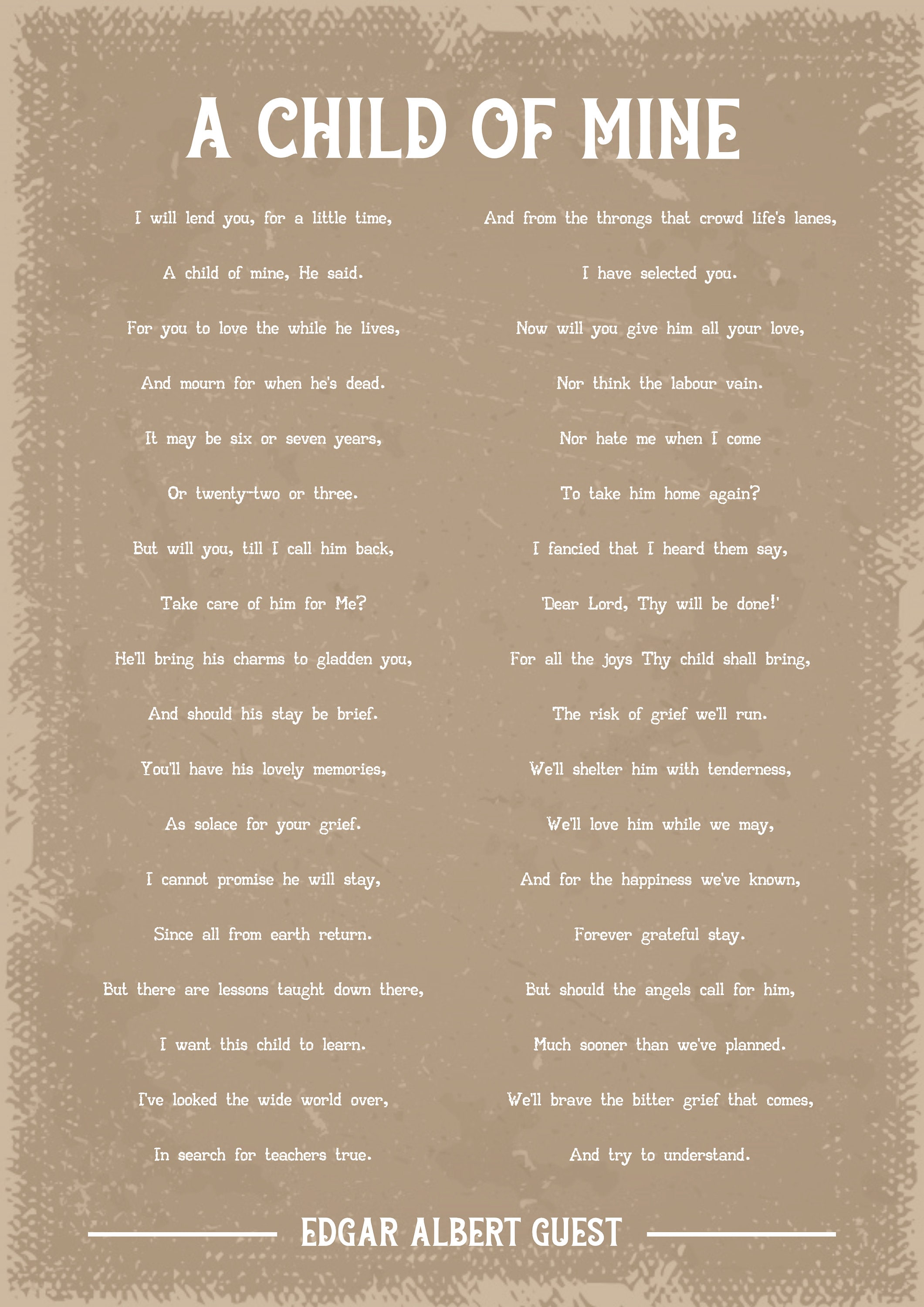 Edgar Albert Guest A Child of Mine Poem Art Print - Etsy