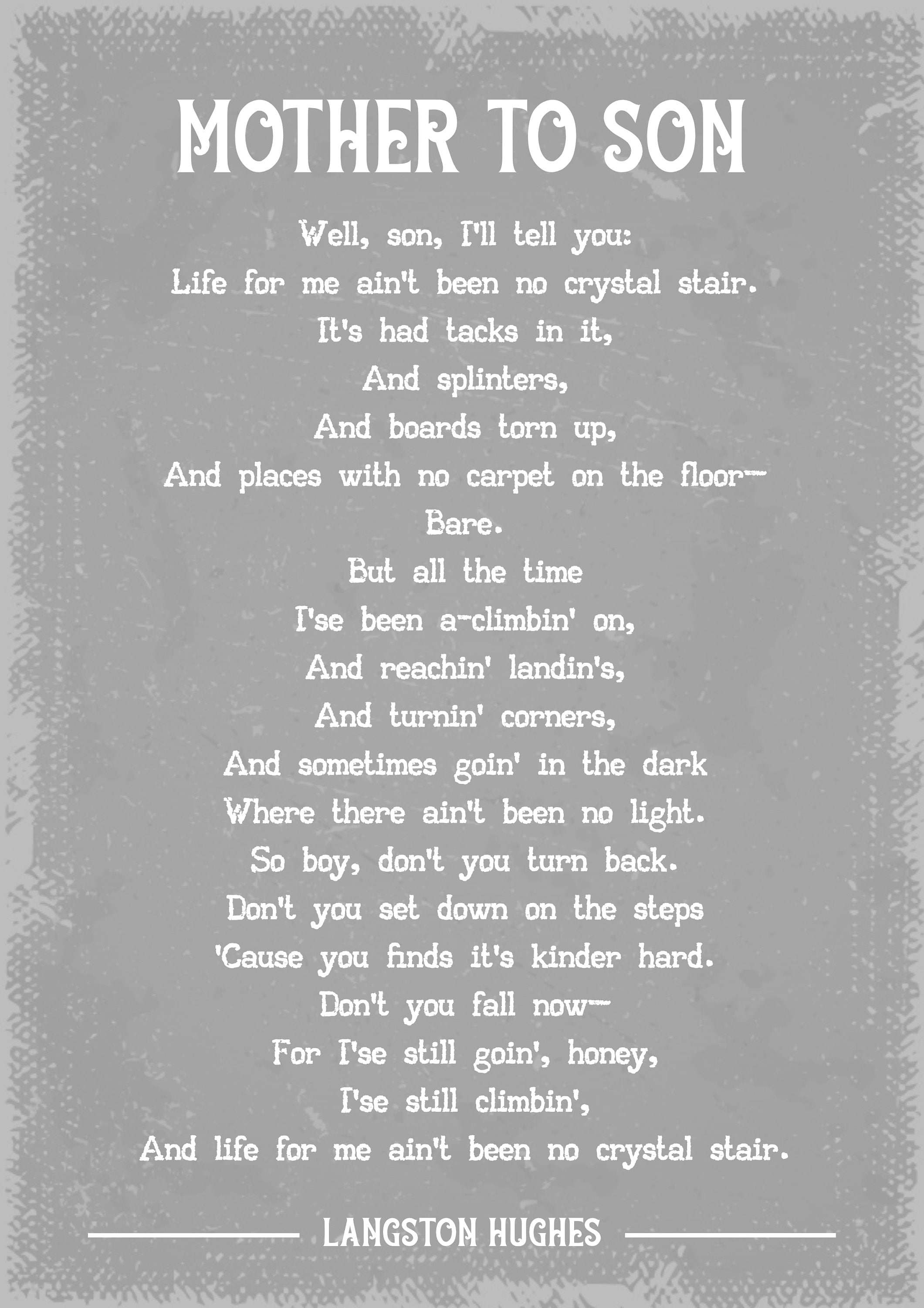 Langston Hughes Mother Poem to Son Art Print - Etsy