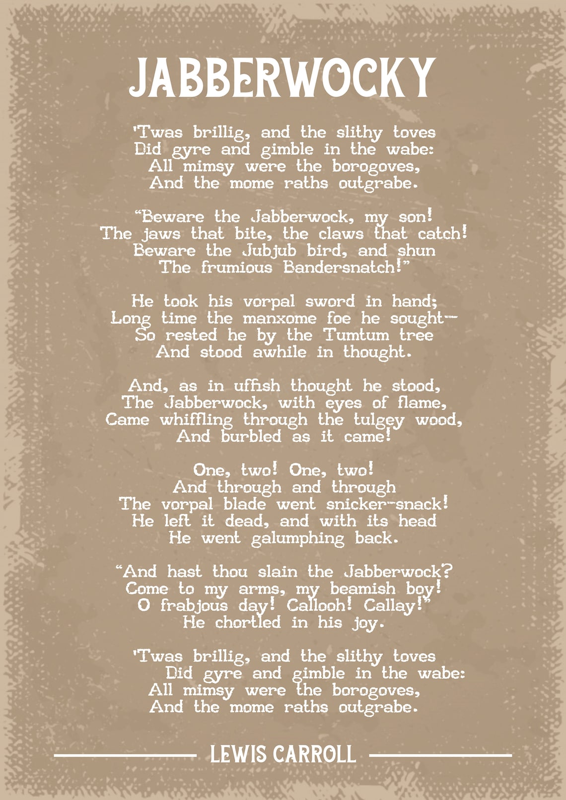 Lewis Carroll Jaberwocky Poem Art Print - Etsy