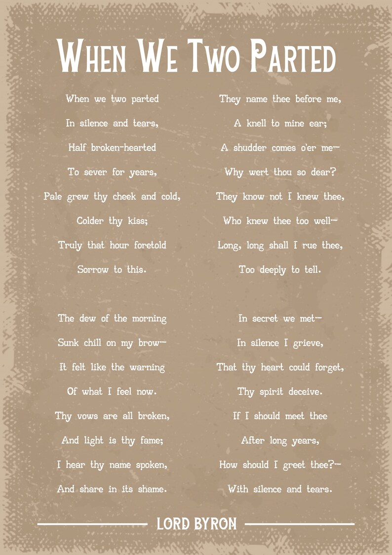 Lord Byron When We Were Parted Poem Art Print - Etsy