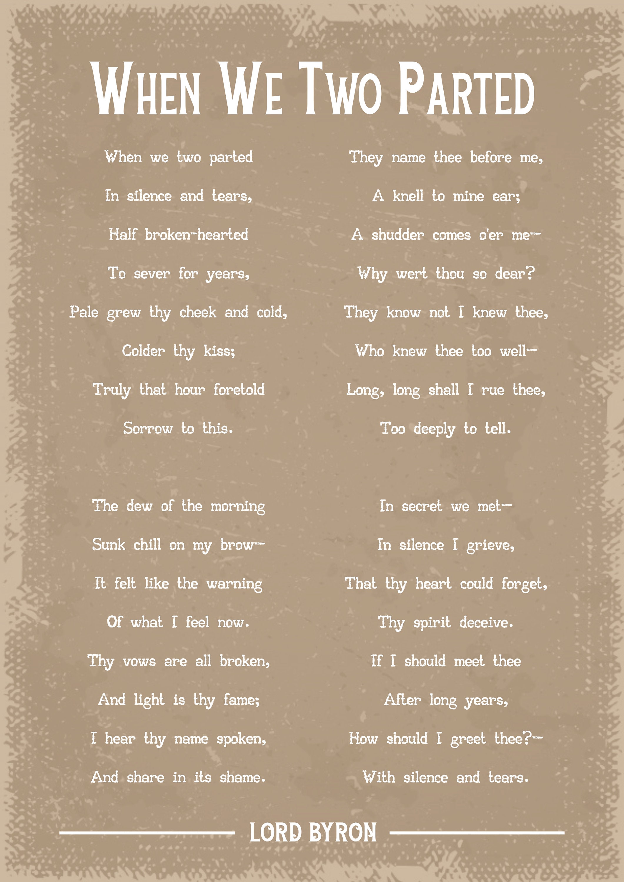 Lord Byron When We Were Parted Poem Art Print - Etsy