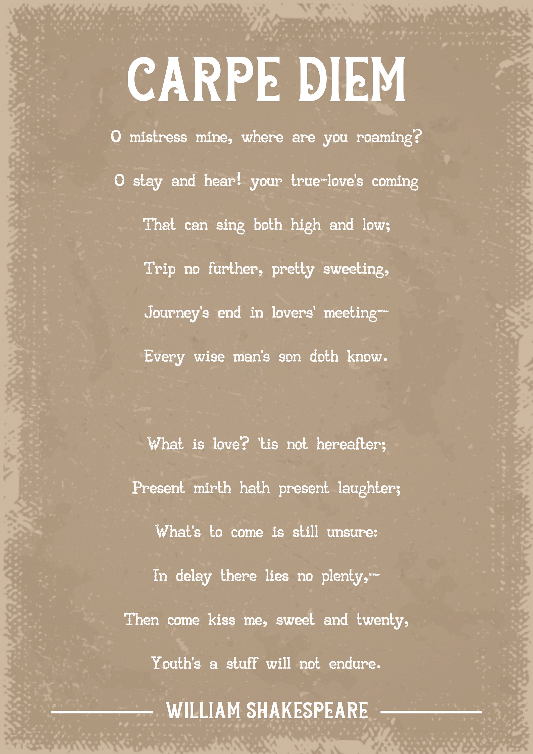 William Shakespeare Carpe Diem Poem Art Print - Etsy