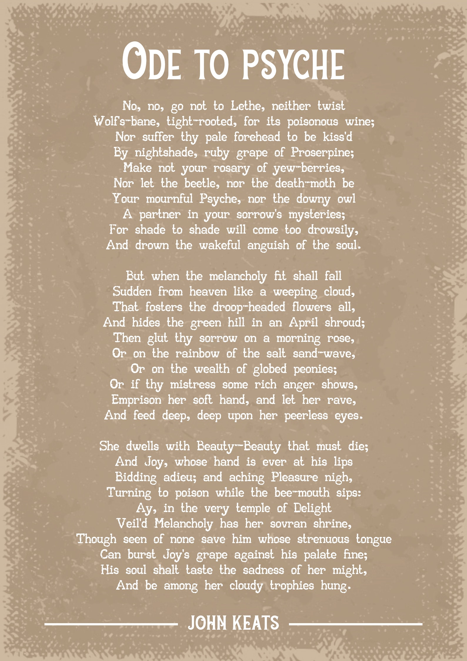 John Keats Ode to Psyche poem art print | Etsy