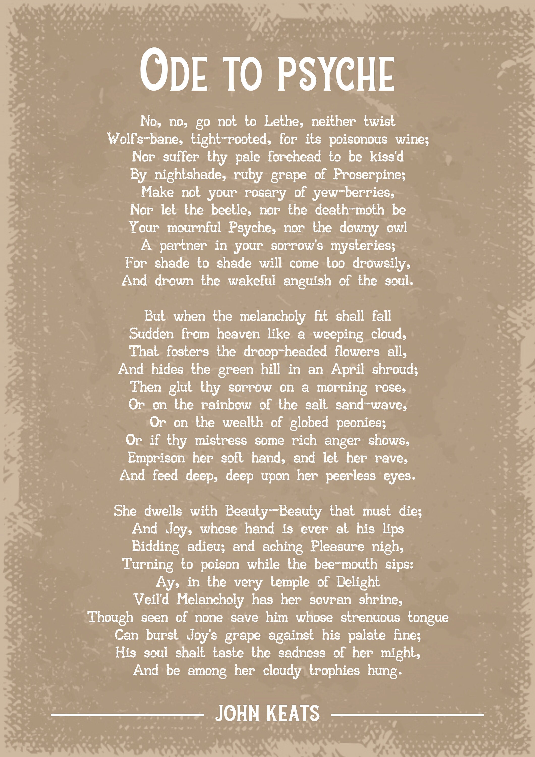 John Keats Ode to Psyche poem art print | Etsy