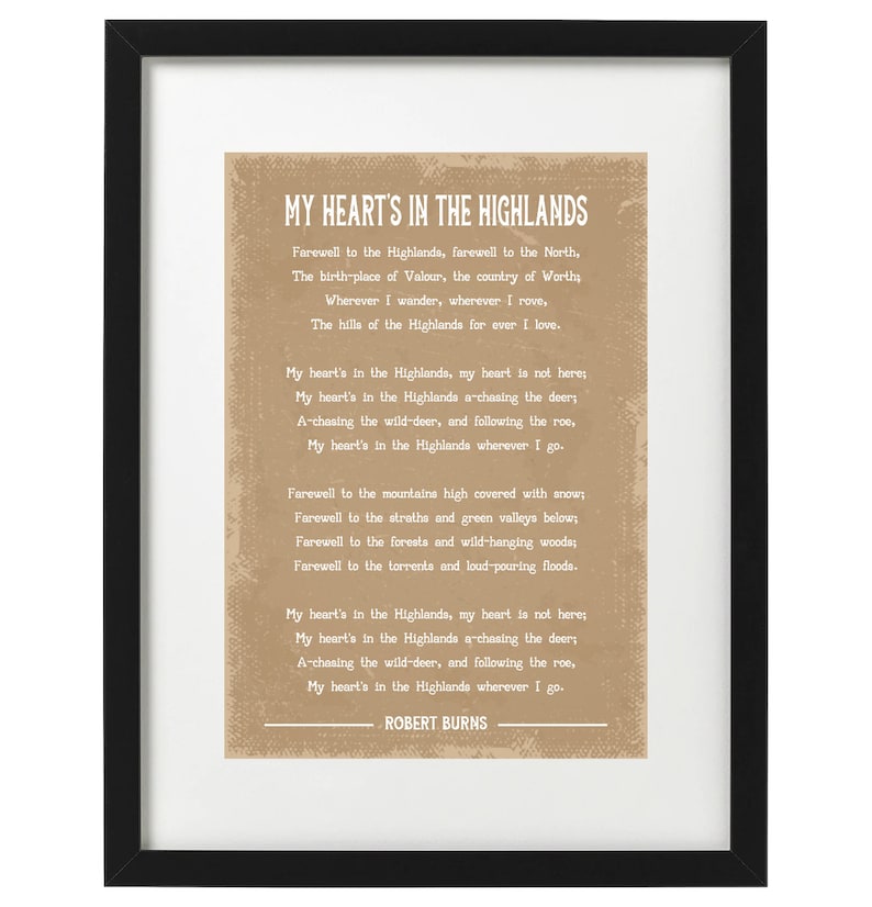 Robert Burns My Heart's in the Highlands poem art print | Etsy