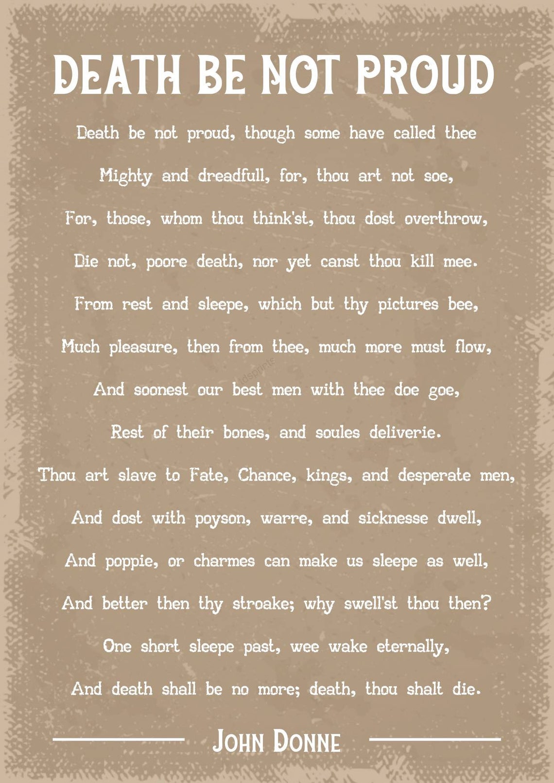 John Donne Death be not proud poem art print - Etsy 日本