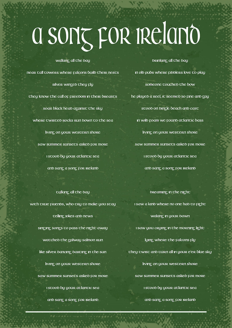 Song for Ireland Irish Song Art Print - Etsy