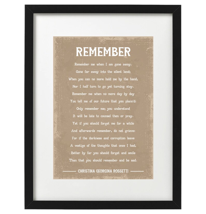 Christina Georgina Rossetti Remember Poem Art Print - Etsy