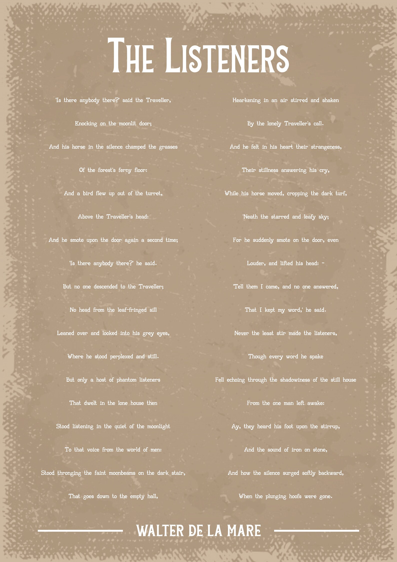 Walter De La Mare the Listeners Poem Art Print - Etsy