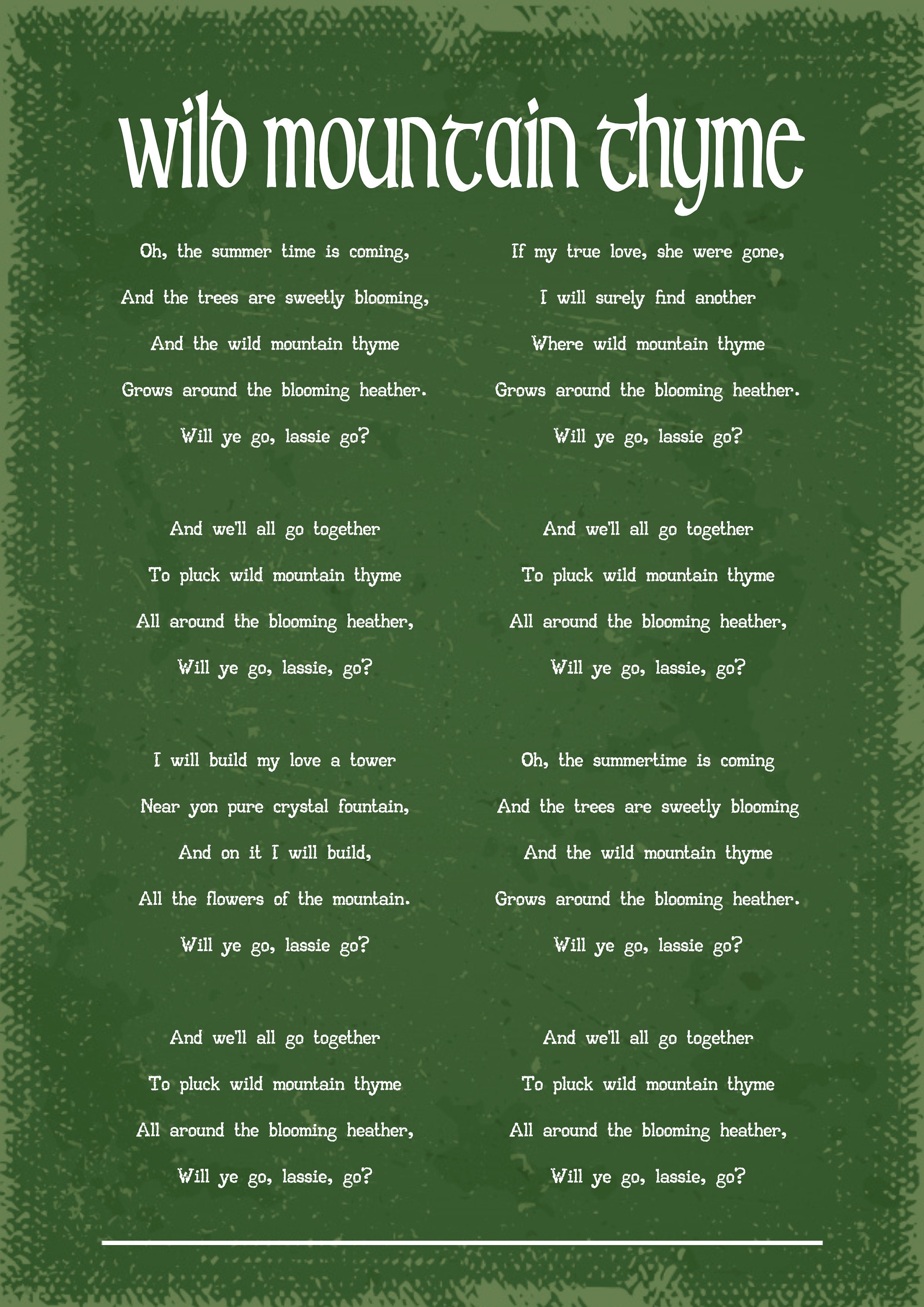 Interesting Lyrics To Wild Mountain Thyme Gallery