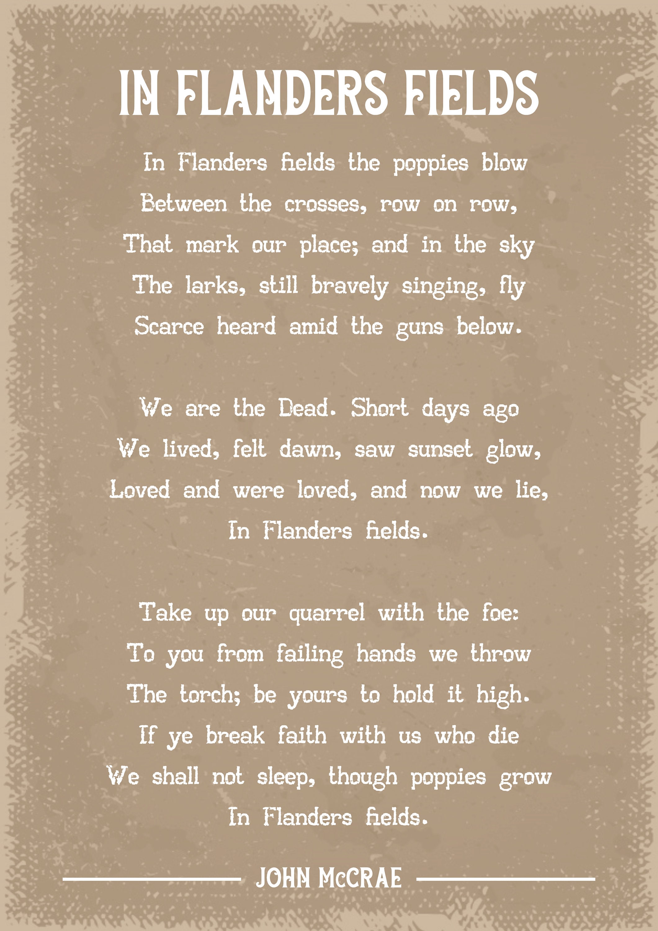 John Mccrae in Flanders Fields Poem Art Print - Etsy Israel