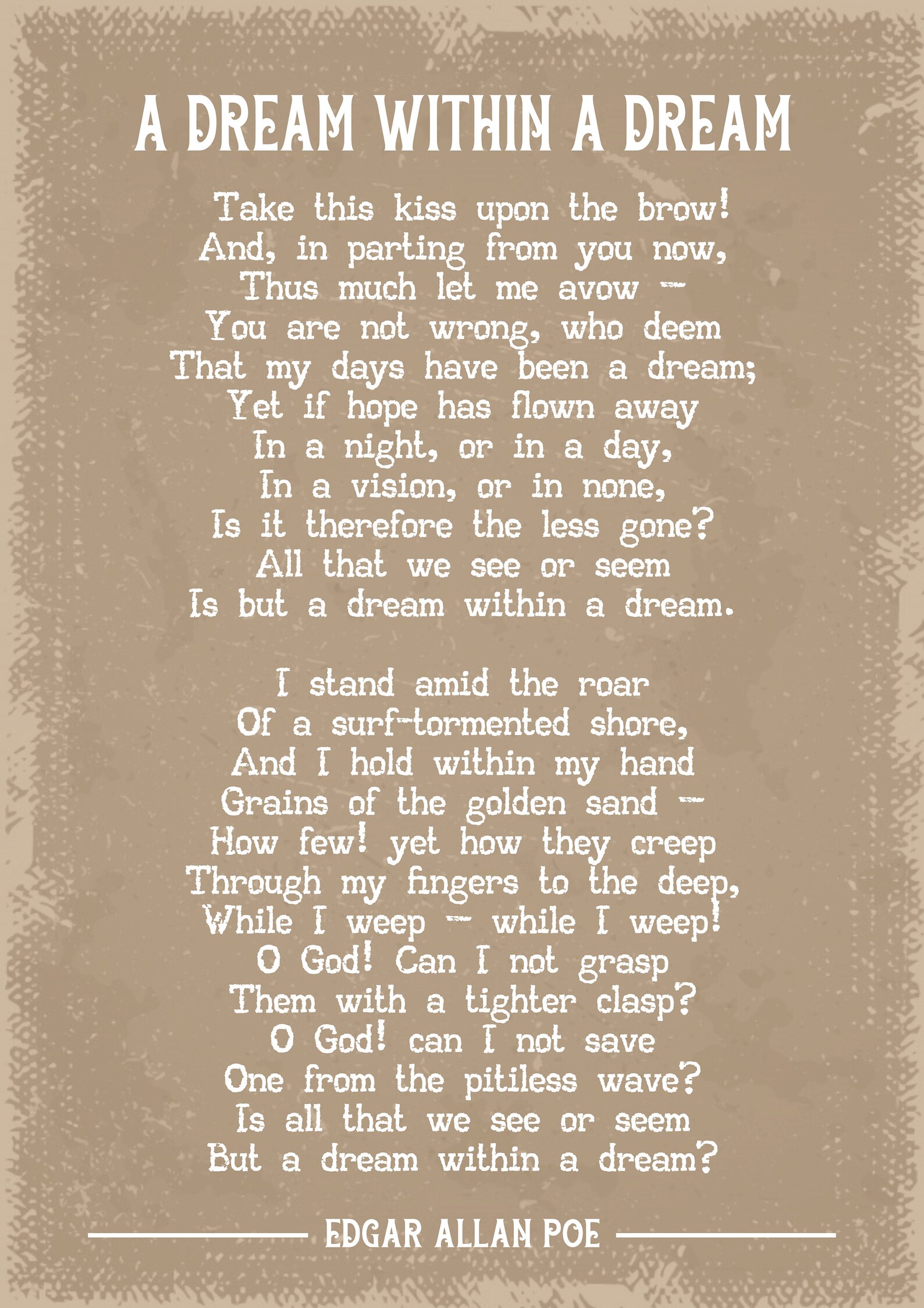 Edgar Allan Poe A Dream Within A Dream Poem Art Print Etsy New Zealand