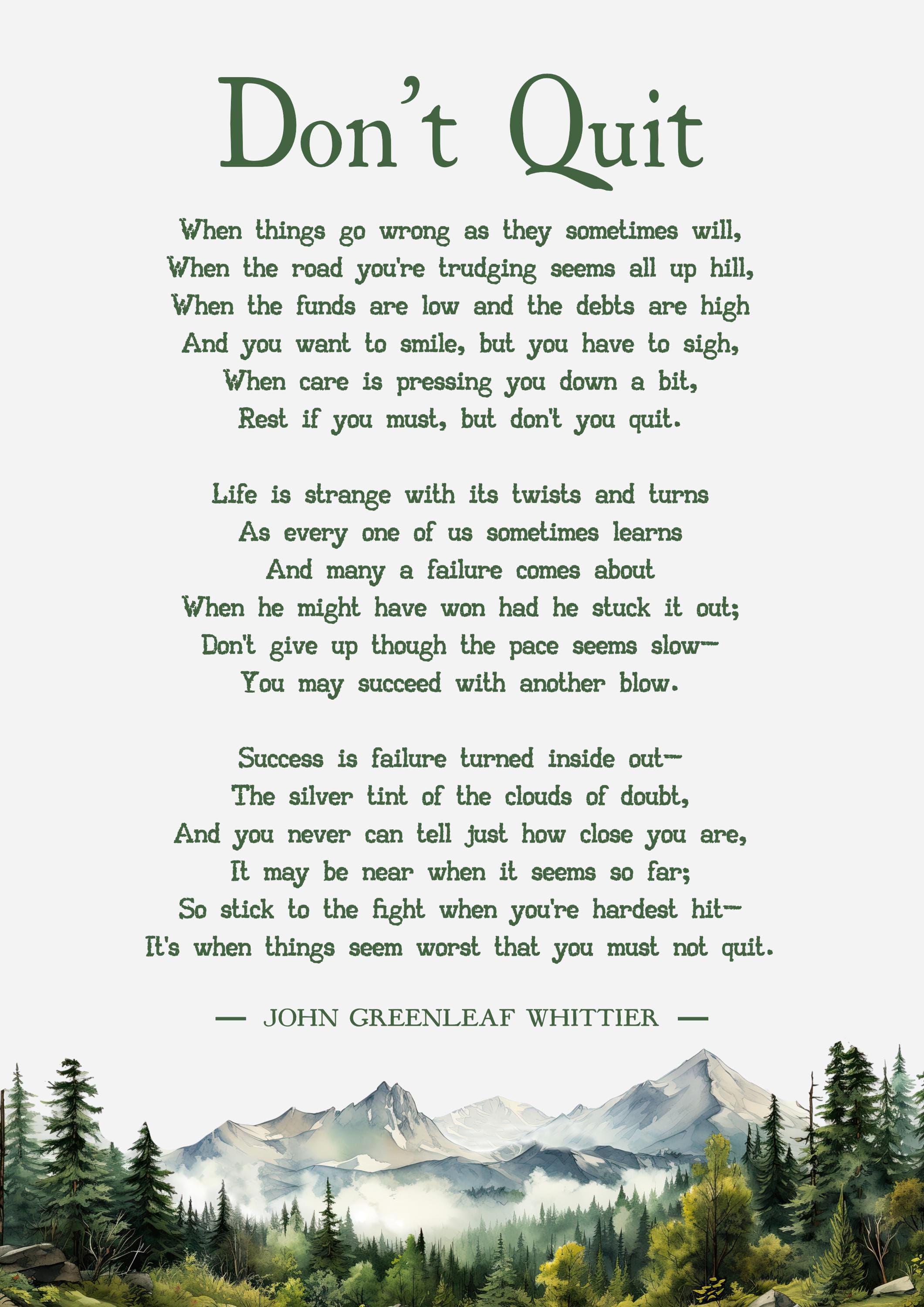 John Greenleaf Whittier Don't Quit Poem Art Print - Etsy