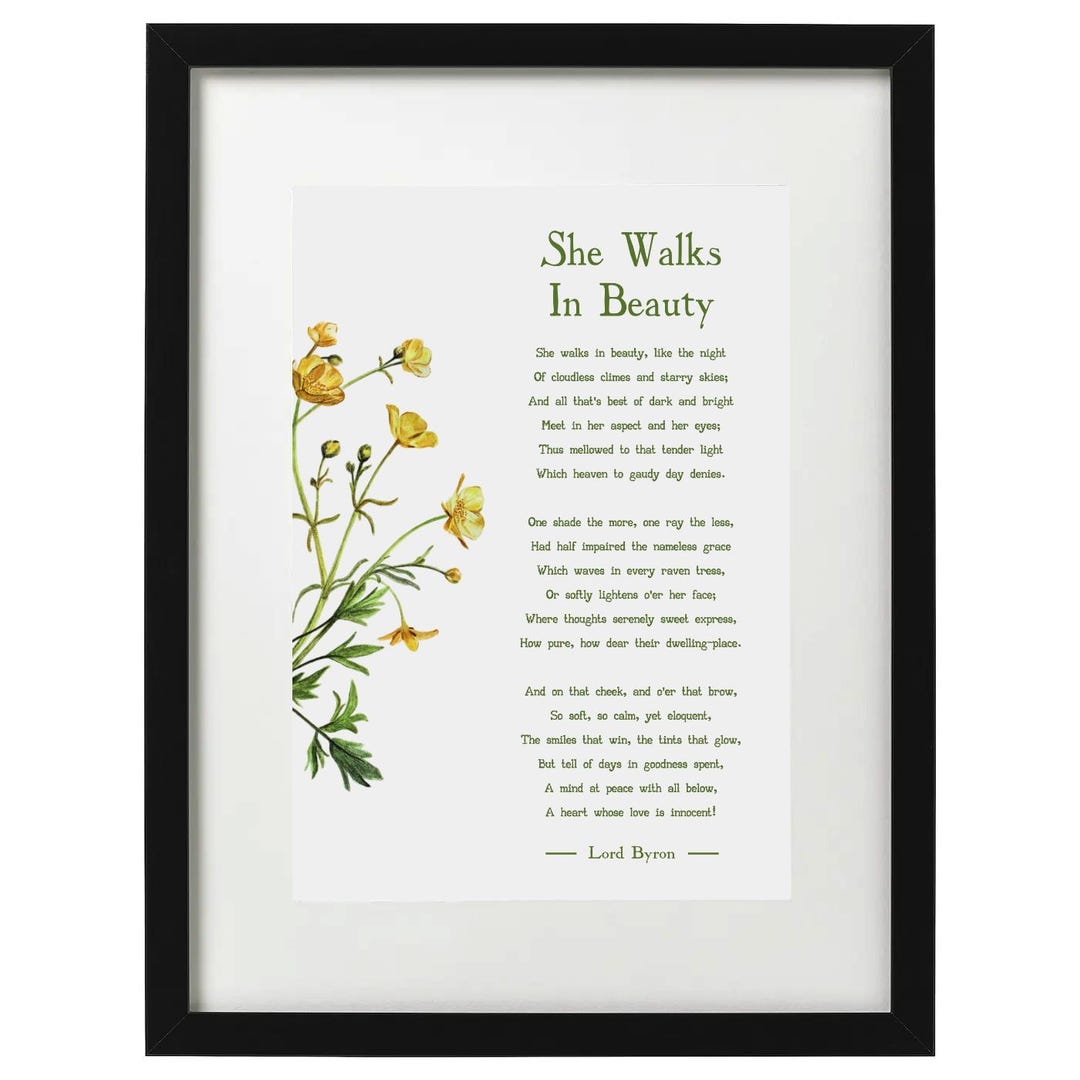 Lord Byron She Walks in Beauty Poem Art Print - Etsy