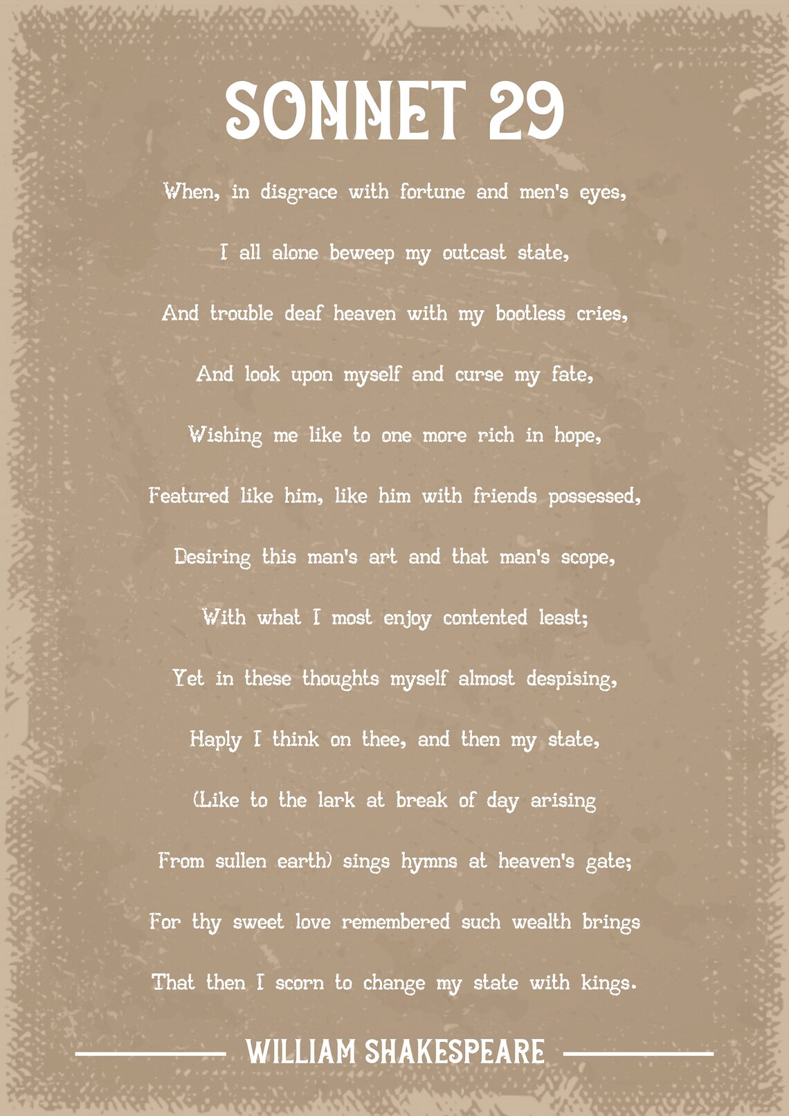 William Shakespeare Sonnet 29 Poem Art Print - Etsy UK