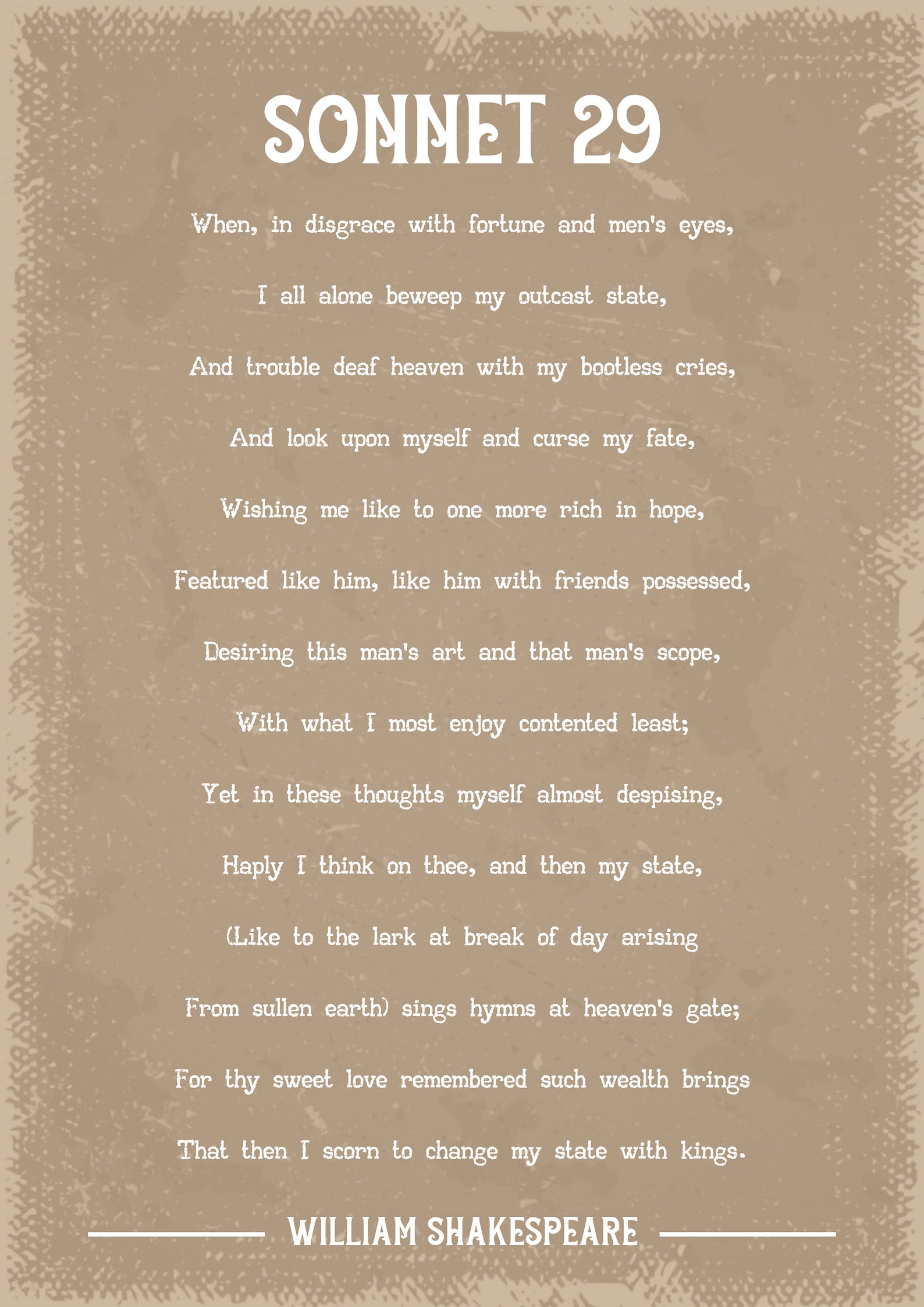 William Shakespeare Sonnet 29 Poem Art Print - Etsy UK