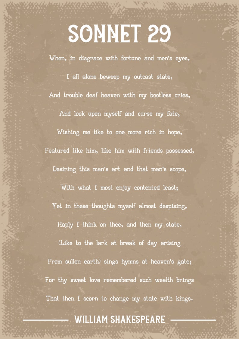 William Shakespeare Sonnet 29 Poem Art Print - Etsy Canada
