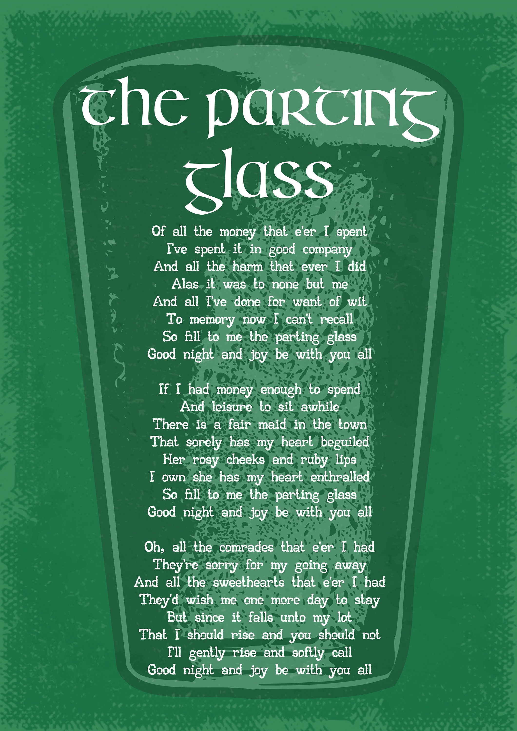 The Parting Glass Traditional Irish Song Art Print - Etsy