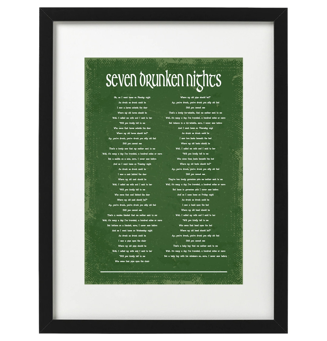 The Dubliners Seven Drunken Nights Lyrics Art Print - Etsy