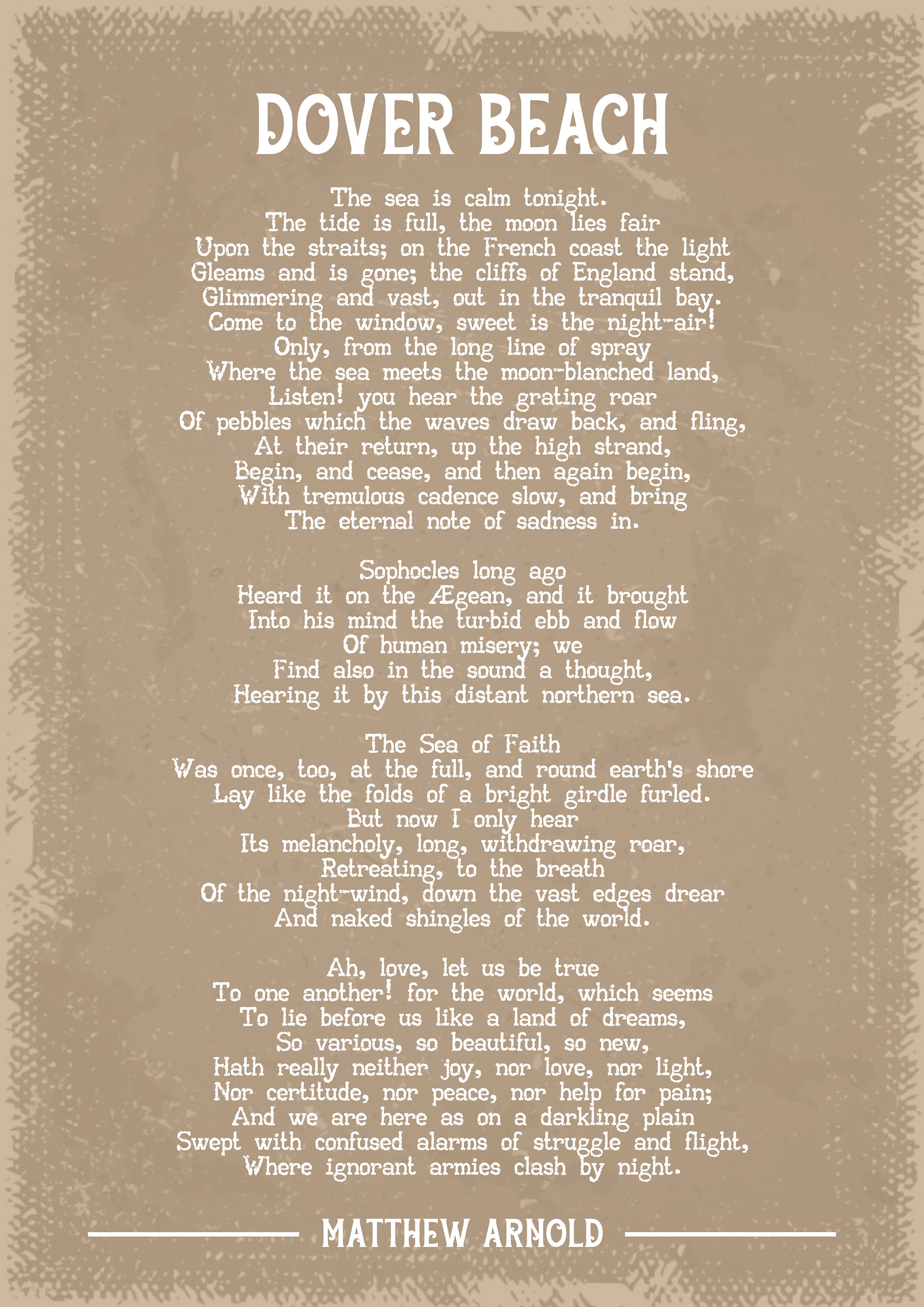 Matthew Arnold Dover Beach Poem Art Print - Etsy