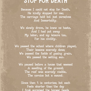 Emily Dickinson Because I Could Not Stop for Death Poem Art Print - Etsy